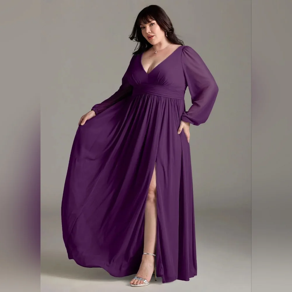 Azazie | Dresses | Nwt Azazie Norah Grape Aline Vneck Long Sleeve ...